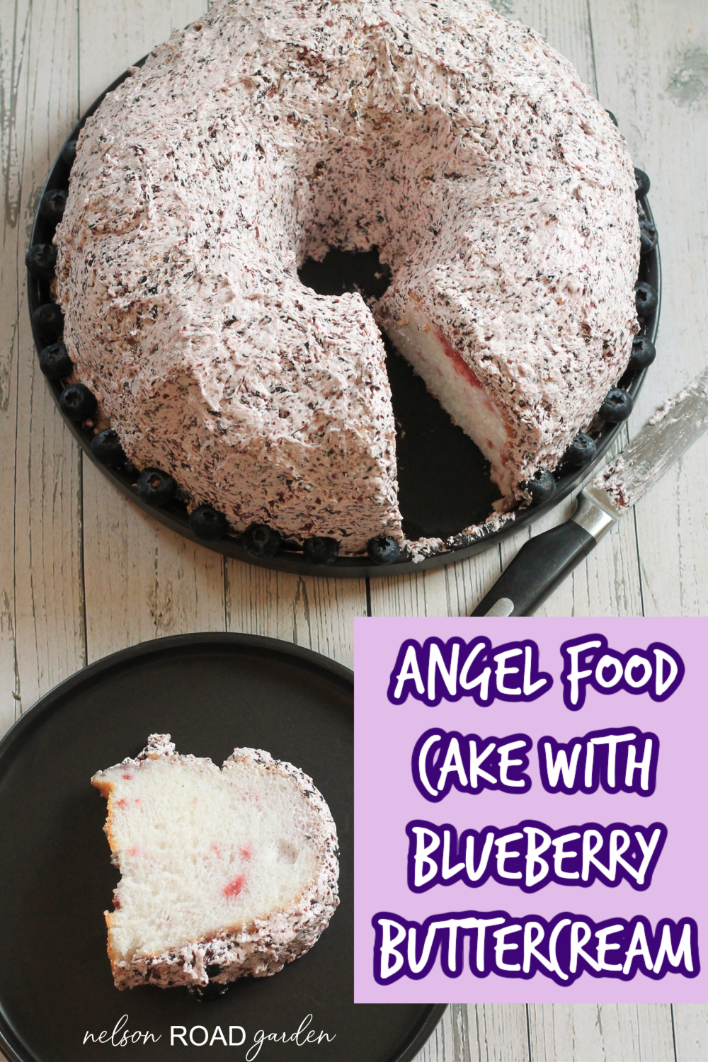 Angel Food Cake with Blueberry Buttercream - Nelson Road Garden
